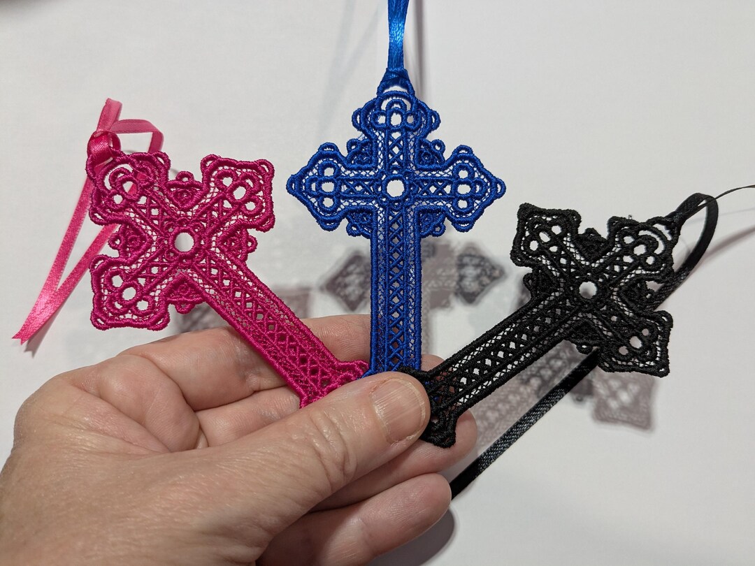 Embroidered Lace Cross Bookmark: Choose Your Color, Ornament Charm - Etsy