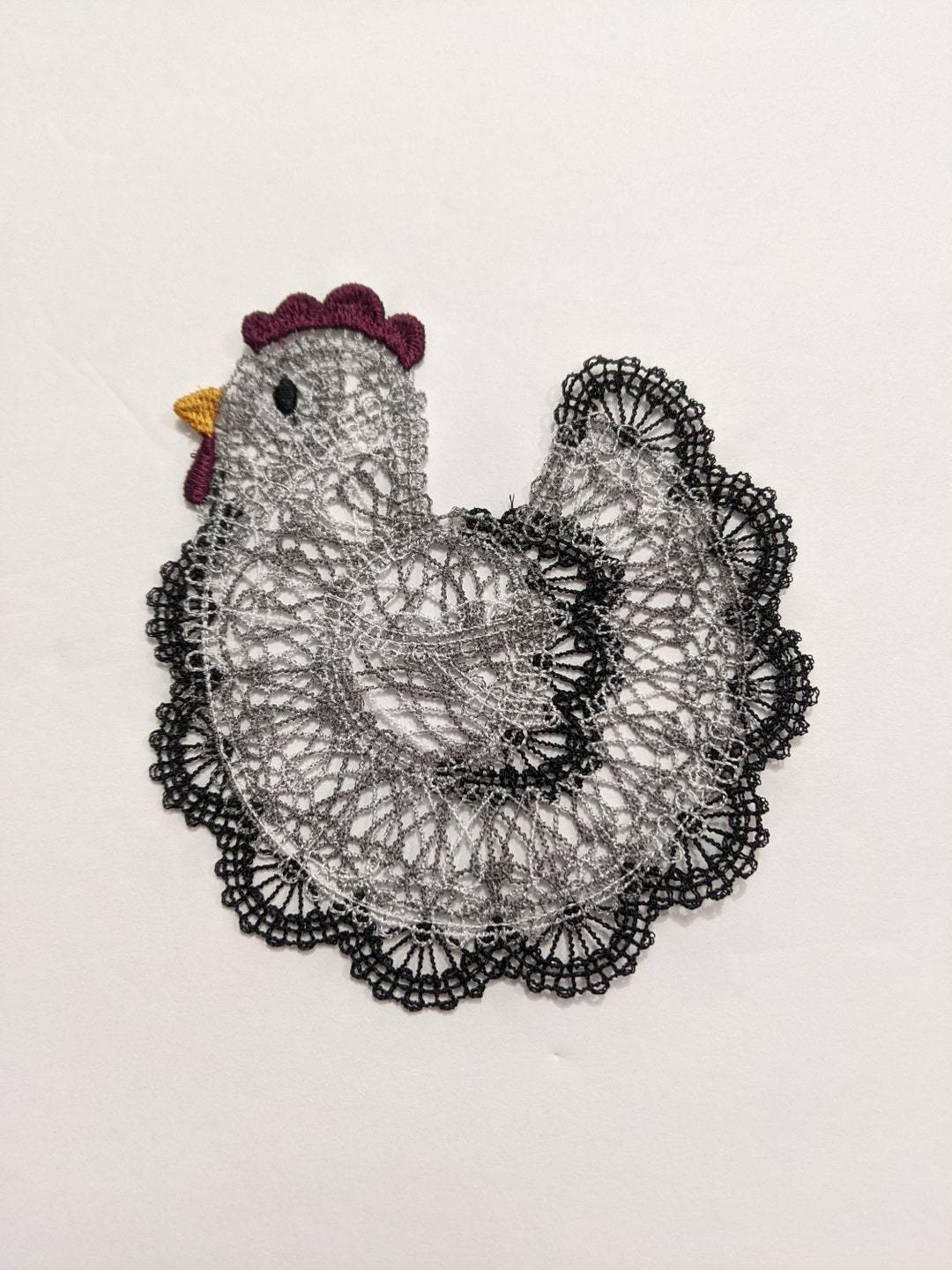 Embroidered Chicken Doily: Gray & White Hen Ornament, Bookmark - Etsy