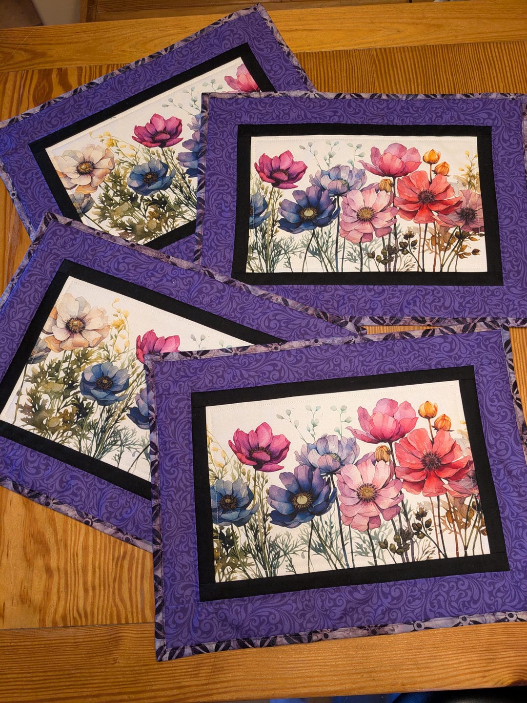 1 Purple Pretty Spring Flowers Place Mat, Floral Place Mat, Quilted ...