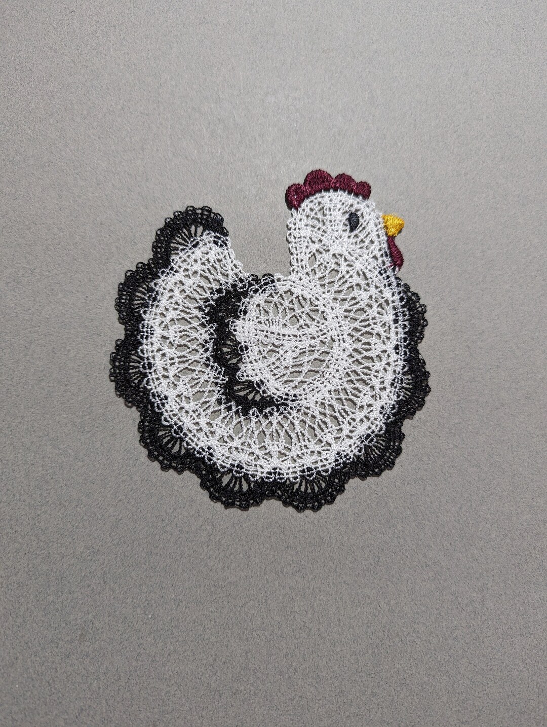 Embroidered Chicken Doily: Lacy Ornament or Applique (4 1/4" X 4 3/4 ...