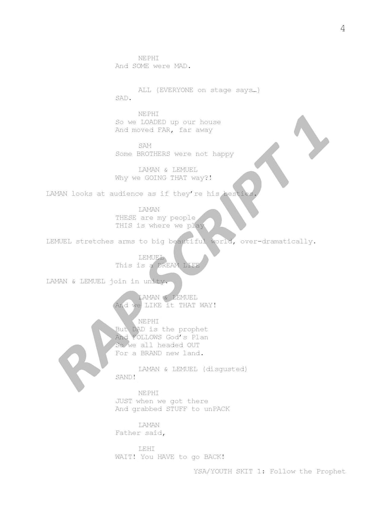 Rap Script for Ysa/youth the Book of Mormon 1 Nephi 1-5 - Etsy
