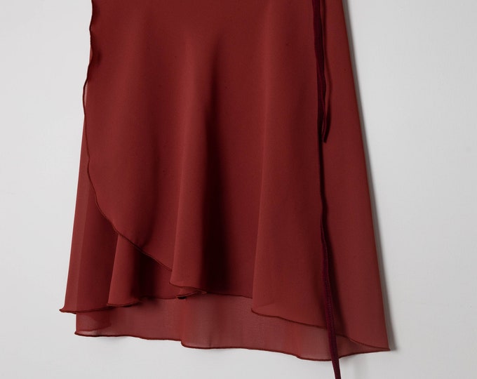 Classic Scarlet Red Wrap Ballet Skirt- Red Polyester Chiffon Ballet ...