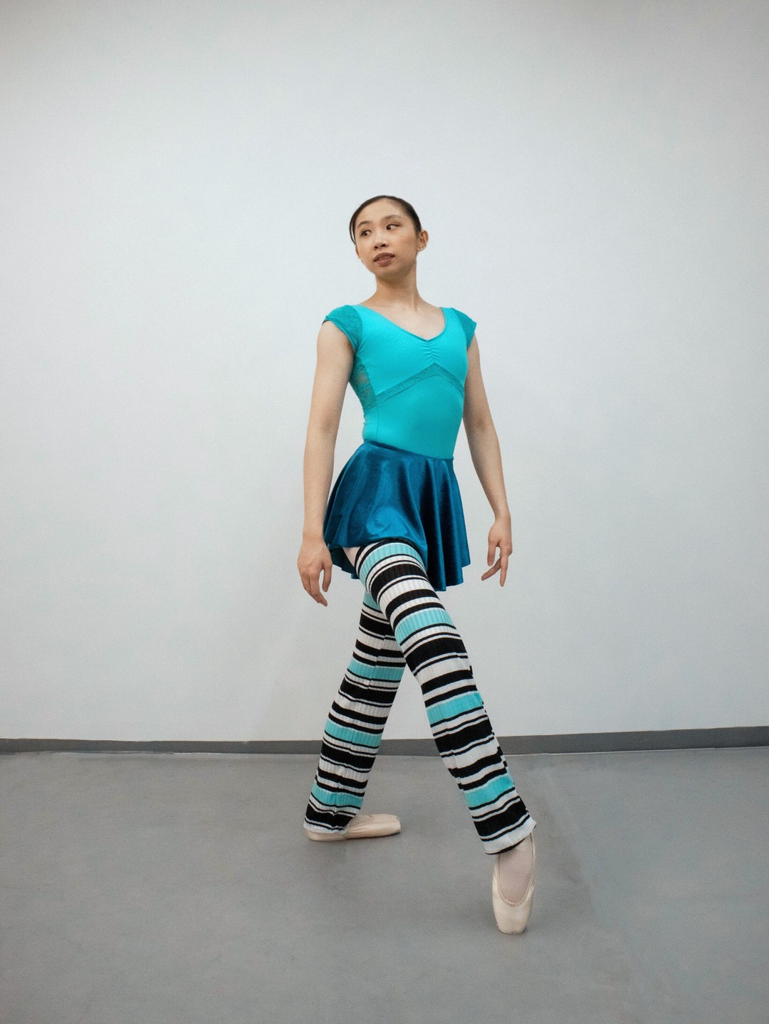 Classic Full Leg Ballet Dancer Legwarmers Mint Chip Stripes Multicolor ...