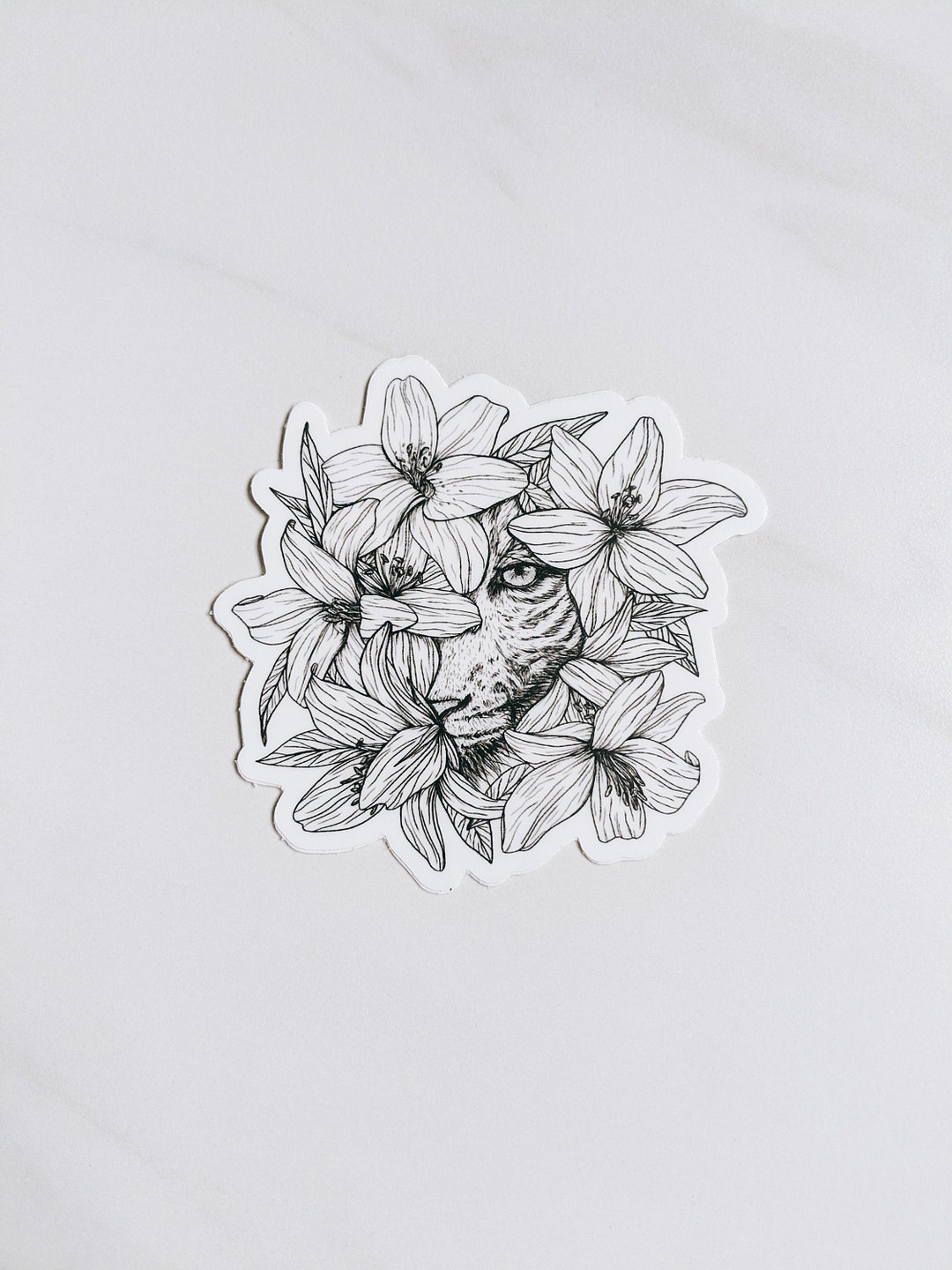 Tiger Lily Floral Sticker Vinyl Decal Hand Drawn Illustrated Tiger ...