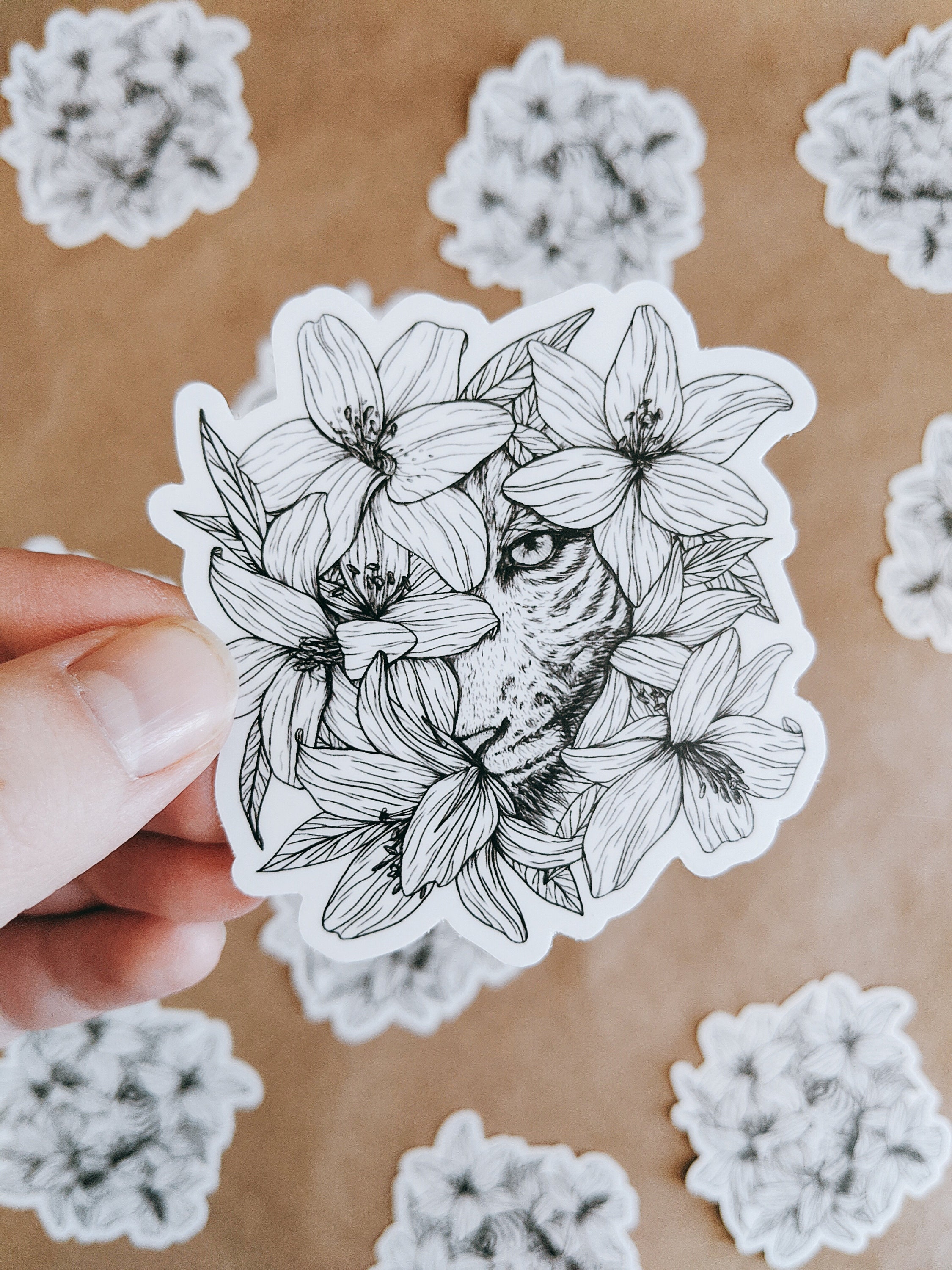 Tiger Lily Floral Sticker Vinyl Decal Hand Drawn - Etsy