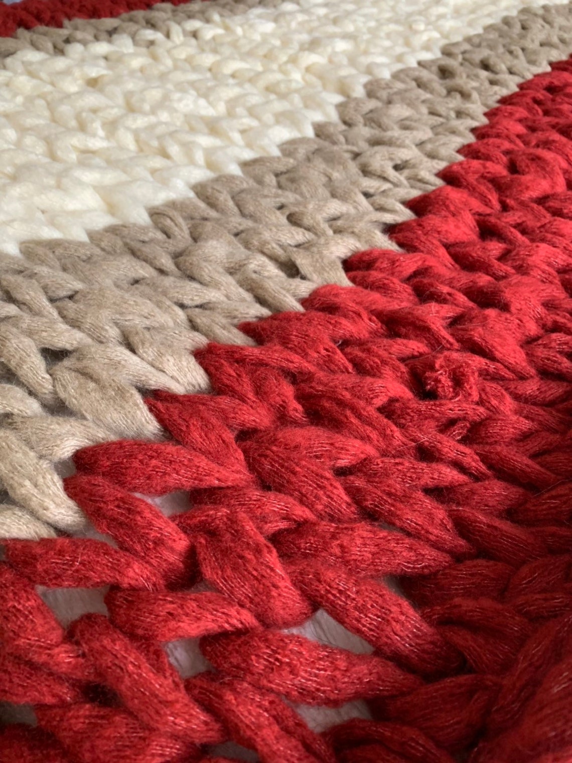 Tri-color Chunky Knit Blanket - Etsy