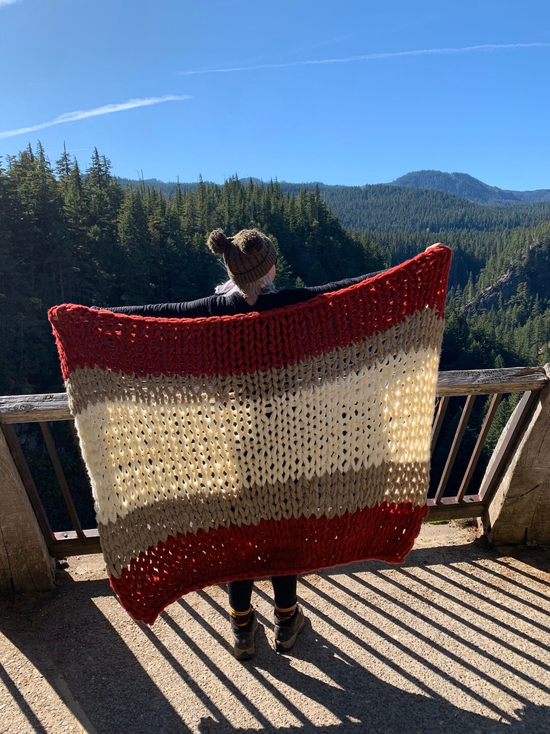 Tri-color Chunky Knit Blanket - Etsy