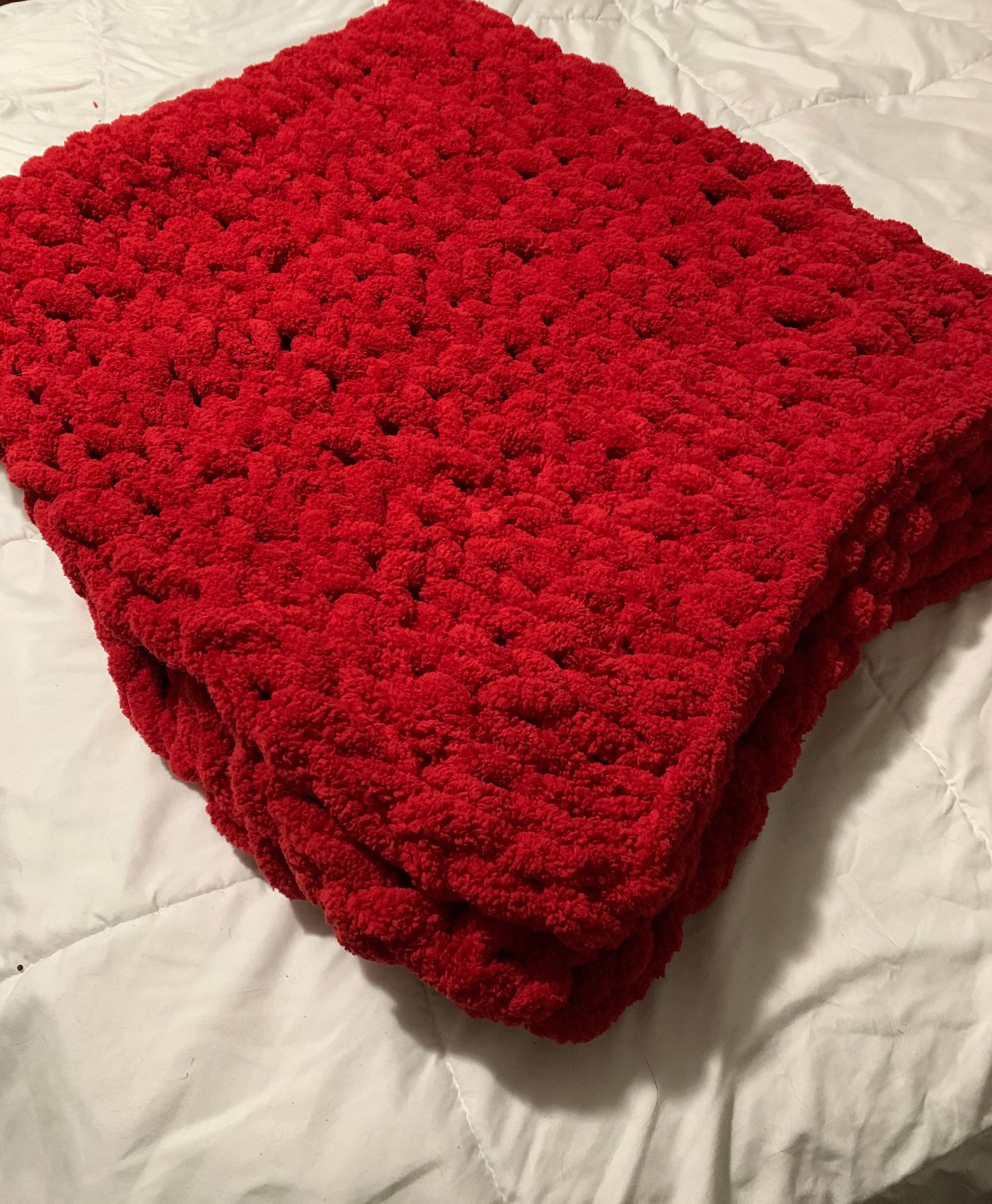 Vibrant Red Chunky Knit Blanket - Etsy