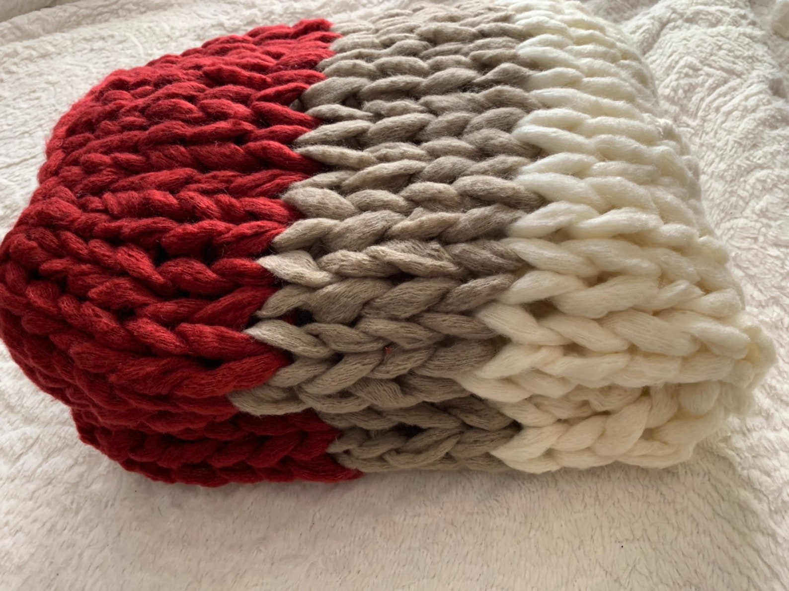 Tri-color Chunky Knit Blanket - Etsy