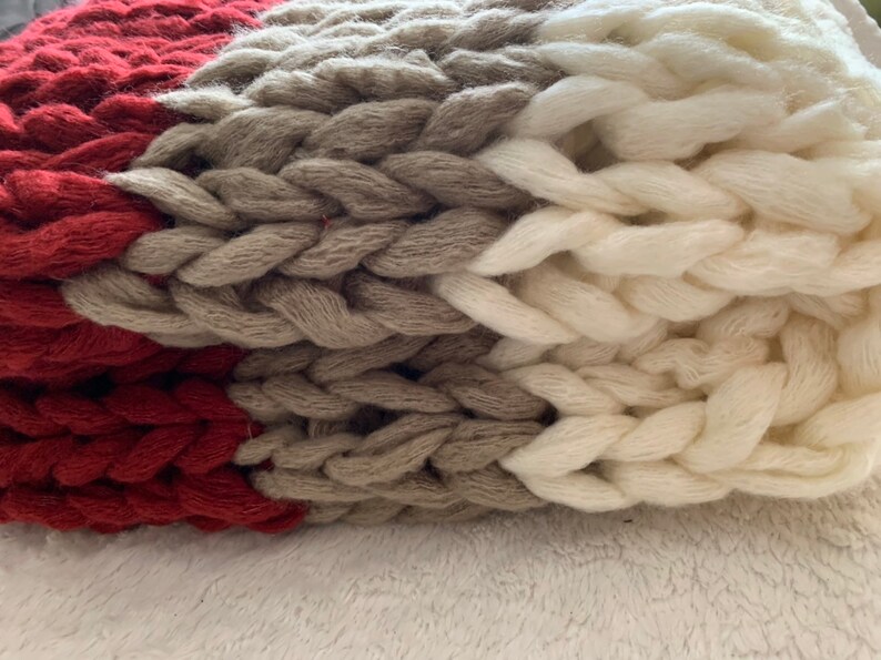 Tri-color Chunky Knit Blanket - Etsy