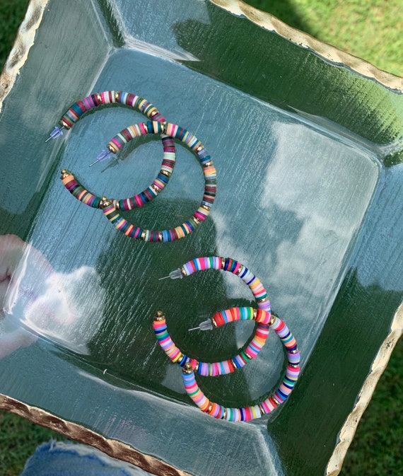 Polymer Clay Multicolored Disc Hoop Earrings - Etsy