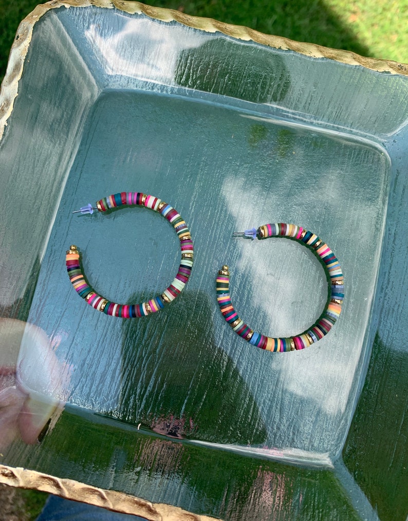 Polymer Clay Multicolored Disc Hoop Earrings - Etsy