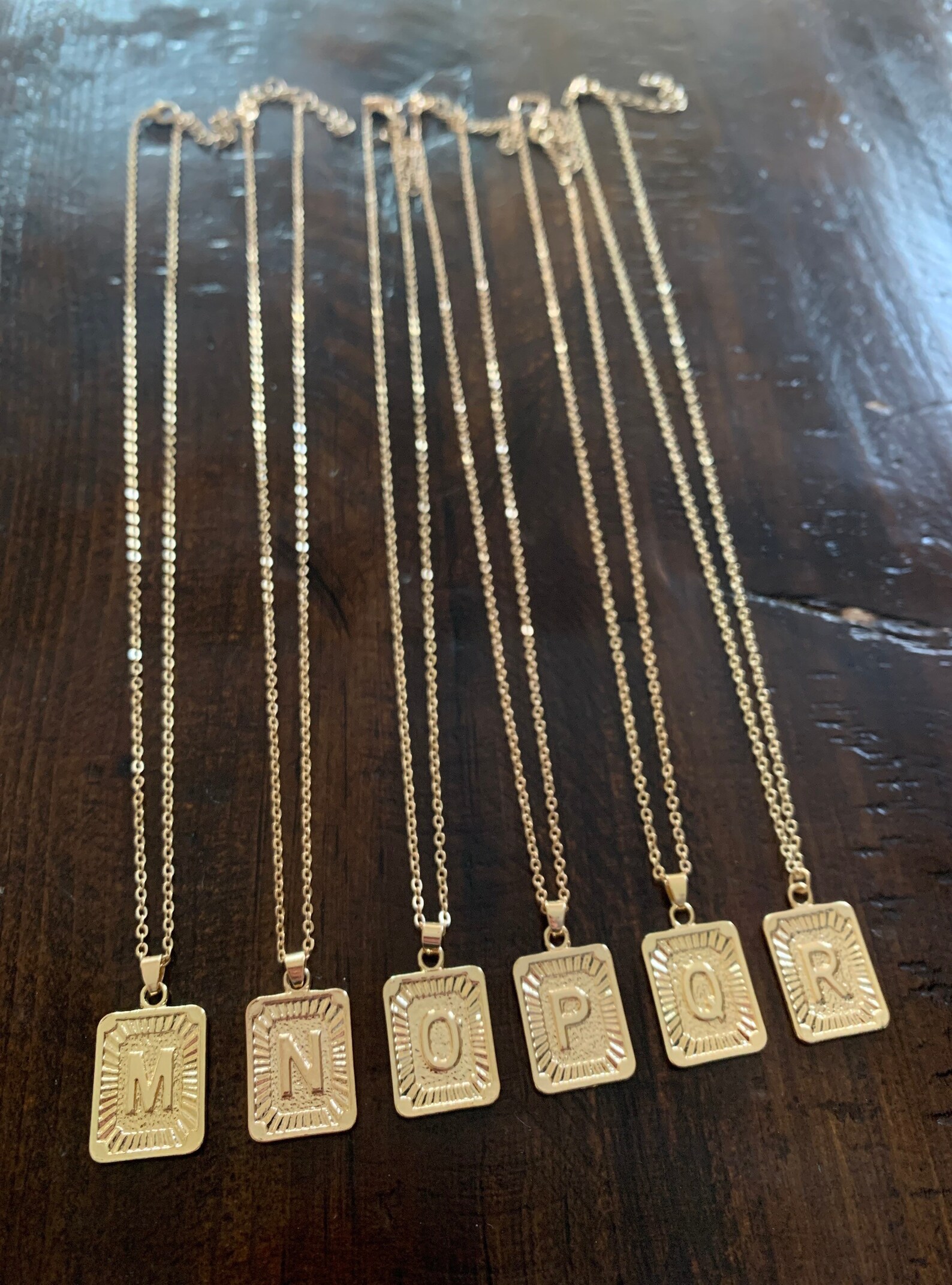 Gold Initial Tag Necklace Monogram Letter A-Z Gold Square | Etsy