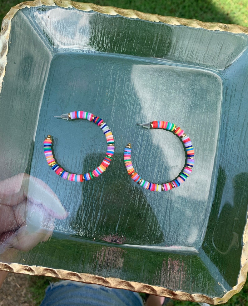 Polymer Clay Multicolored Disc Hoop Earrings - Etsy