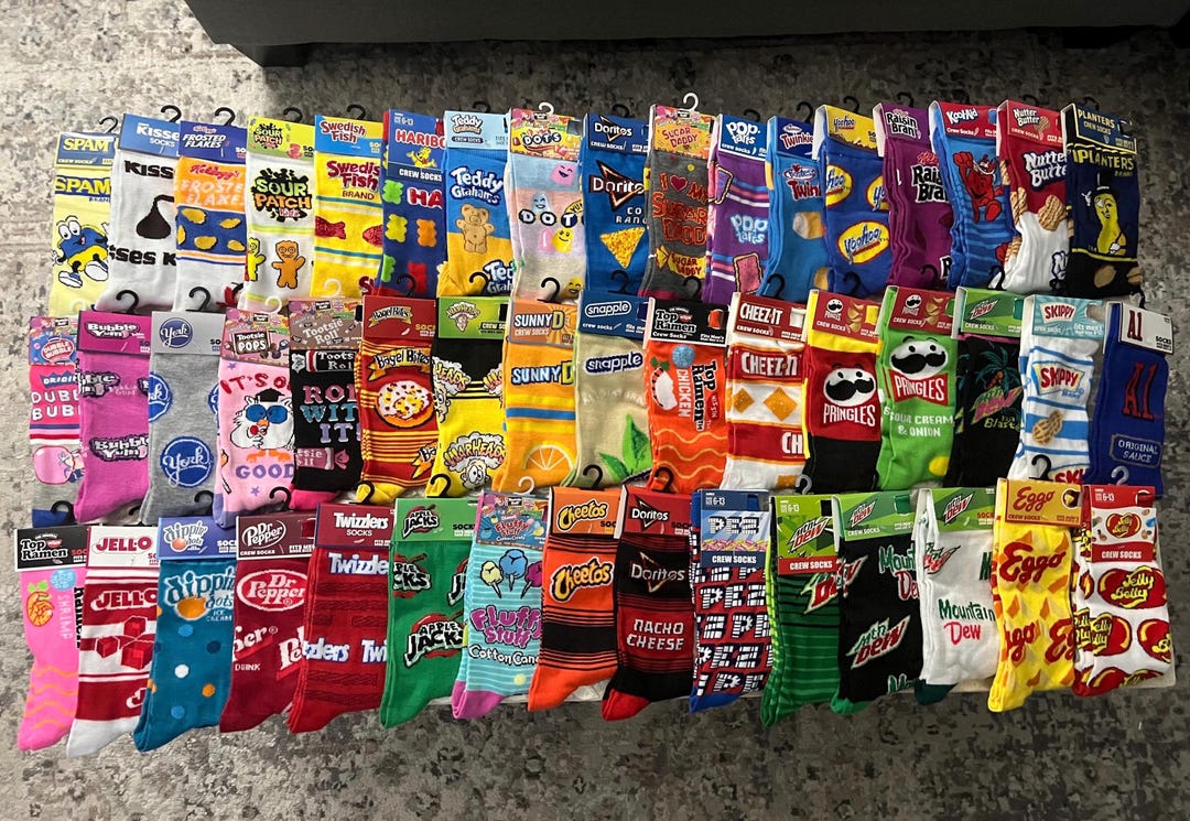 Novelty Socks. Candy, Soda, Food, Chips, Cereal, Bakery. Secret Santa ...