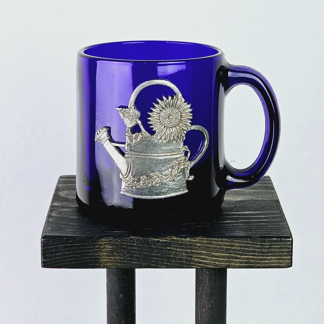 Vintage Cobalt Blue Pewter Flower Watering Pot Coffee Tea Hot Drink Mug ...