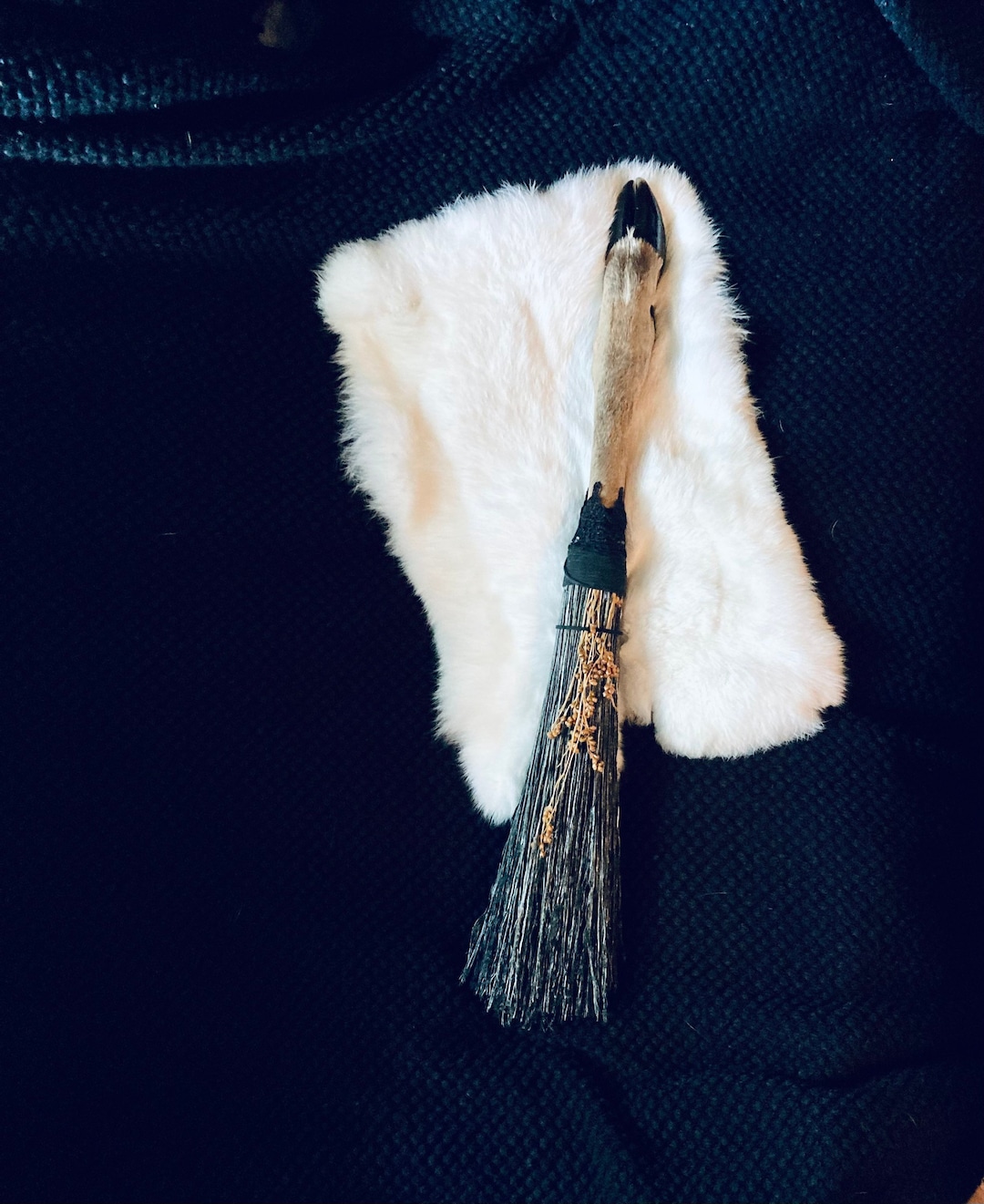 Altar Broom/besom - Taxidermy Deer Leg Handle - Black Broom Corn ...