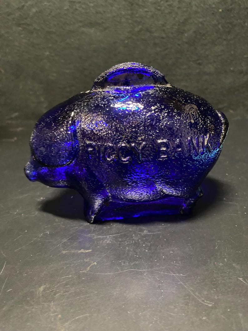 Vintage Anchor Hocking Textured Glass Piggy Bank in Cobalt Blue - Etsy