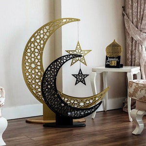 Metal Crescent Moon With Star Ramadan Decoration Islamic Tabletop Decor ...