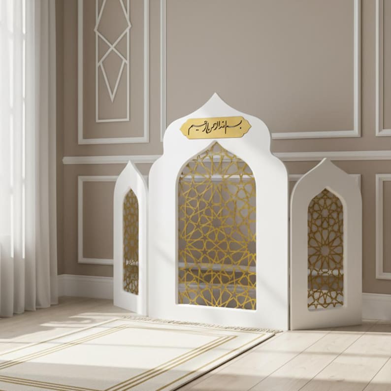 Wooden Mihrab Islamic Home Decor Triple Foldable Mehraab for Prayer ...