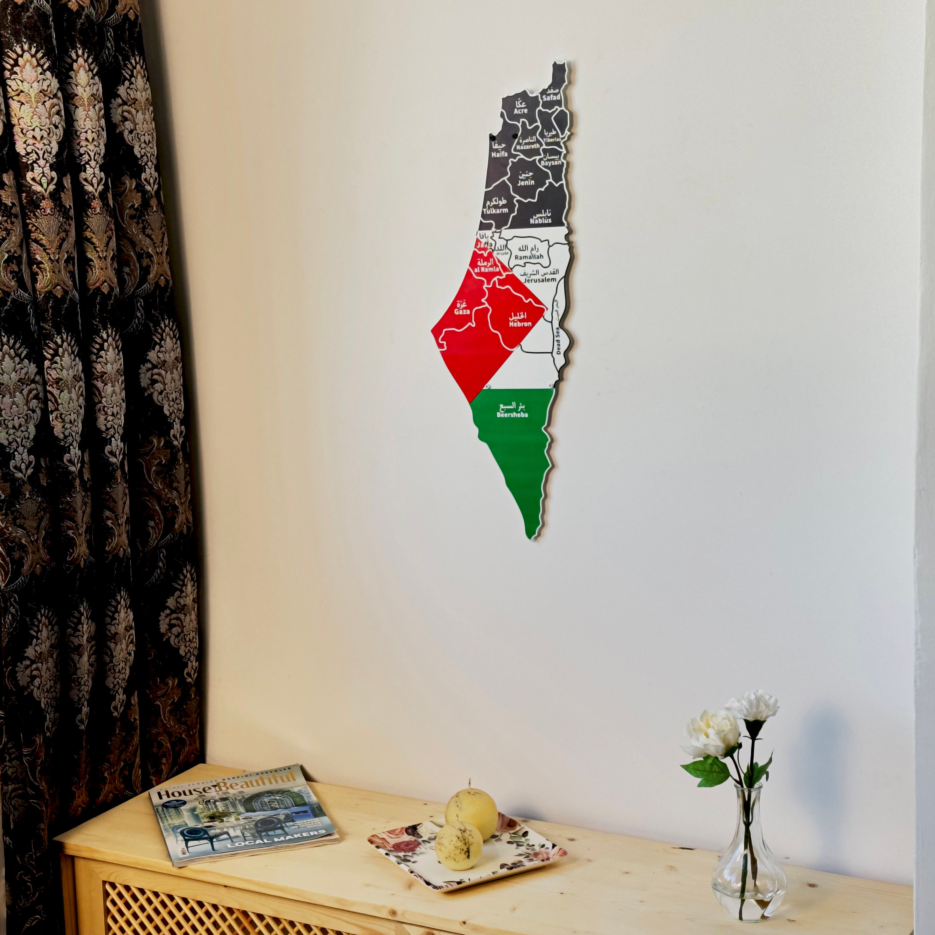 Palestine Map Jerusalem Remembrance Palestinian Flag Wall Art Gaza ...