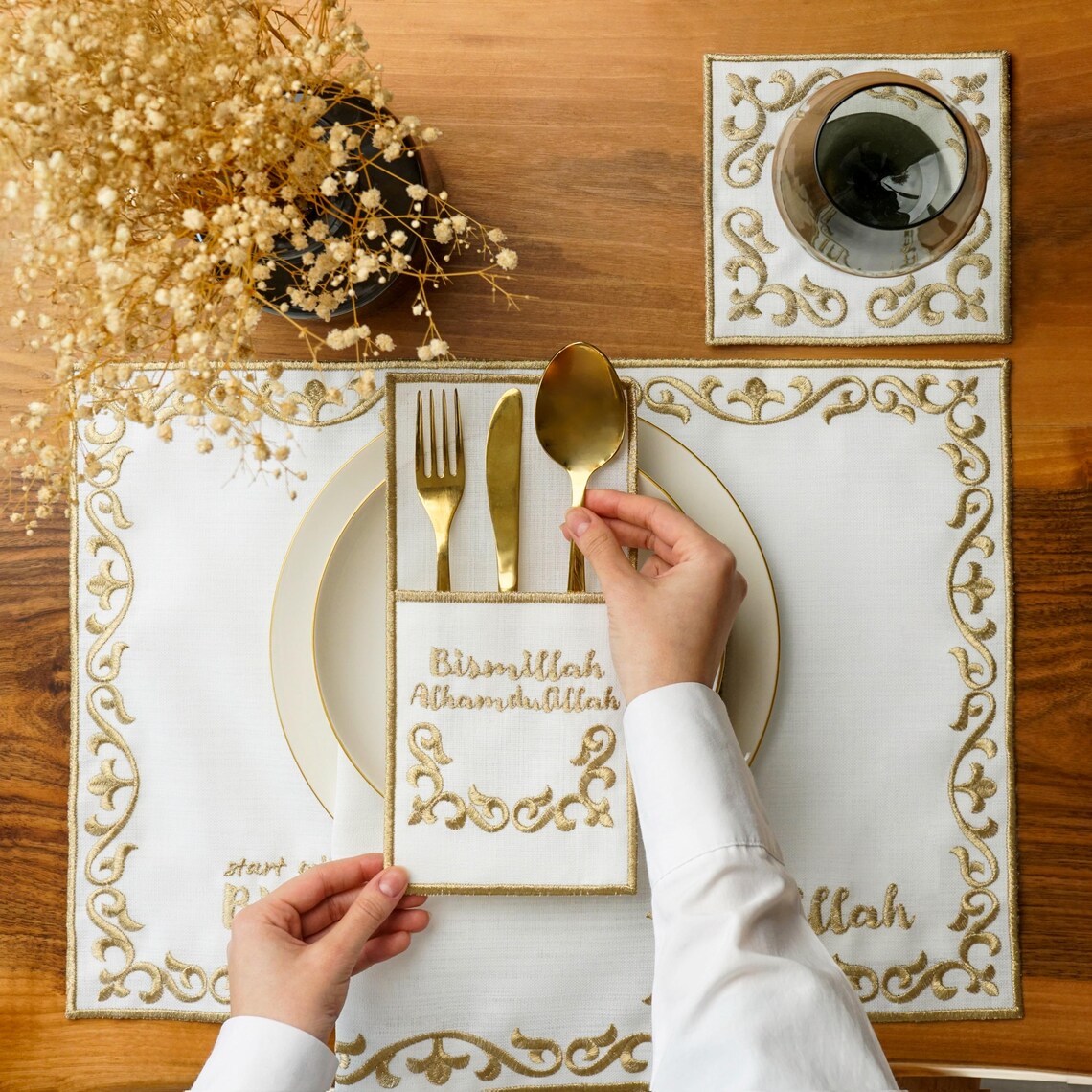 Ramadan Placemat Set for 6 Persons 24 Piece, Bismillah & Alhamdulillah ...