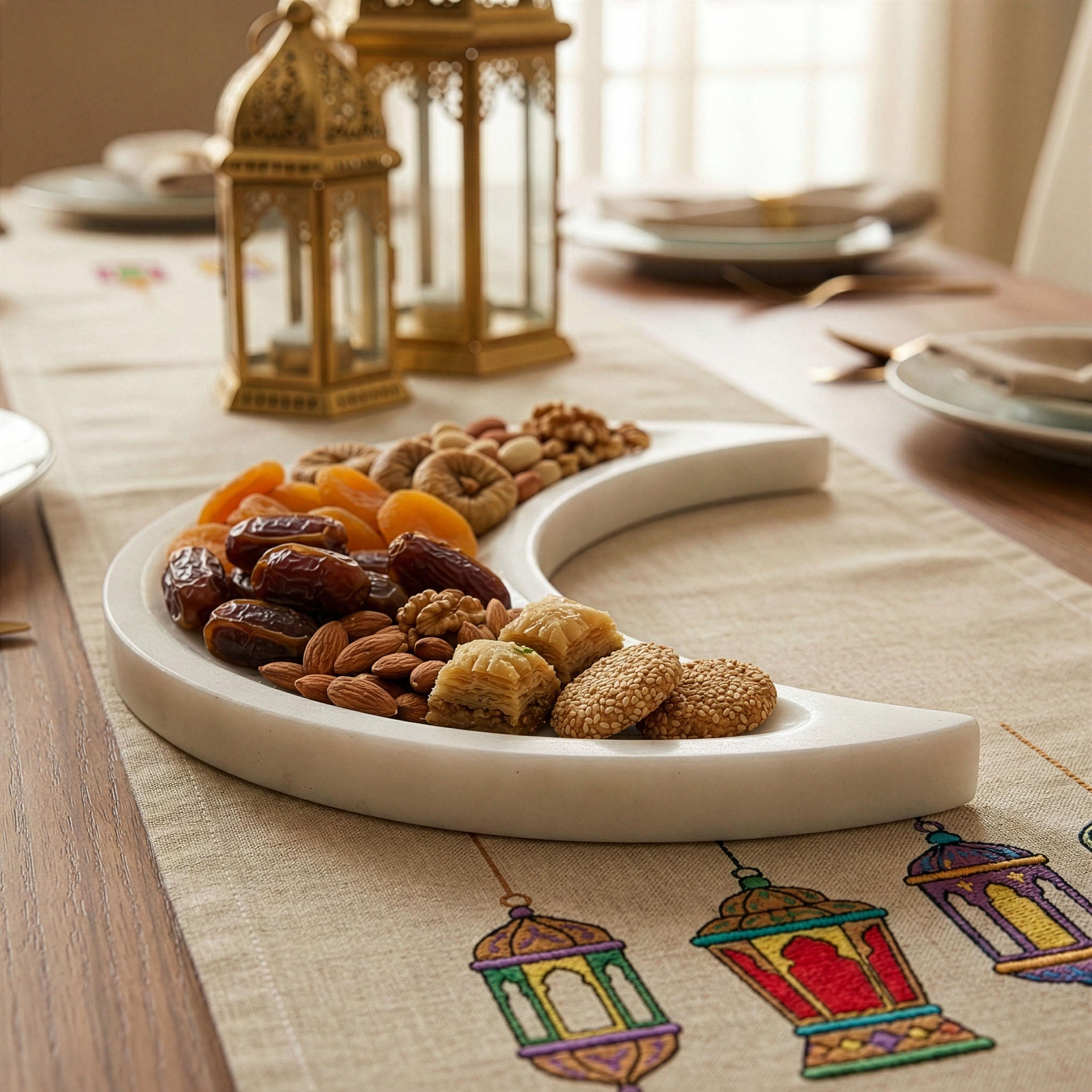 Ramadan Crescent Moon Tray Marble Serving Platter Ramadan Decoration ...