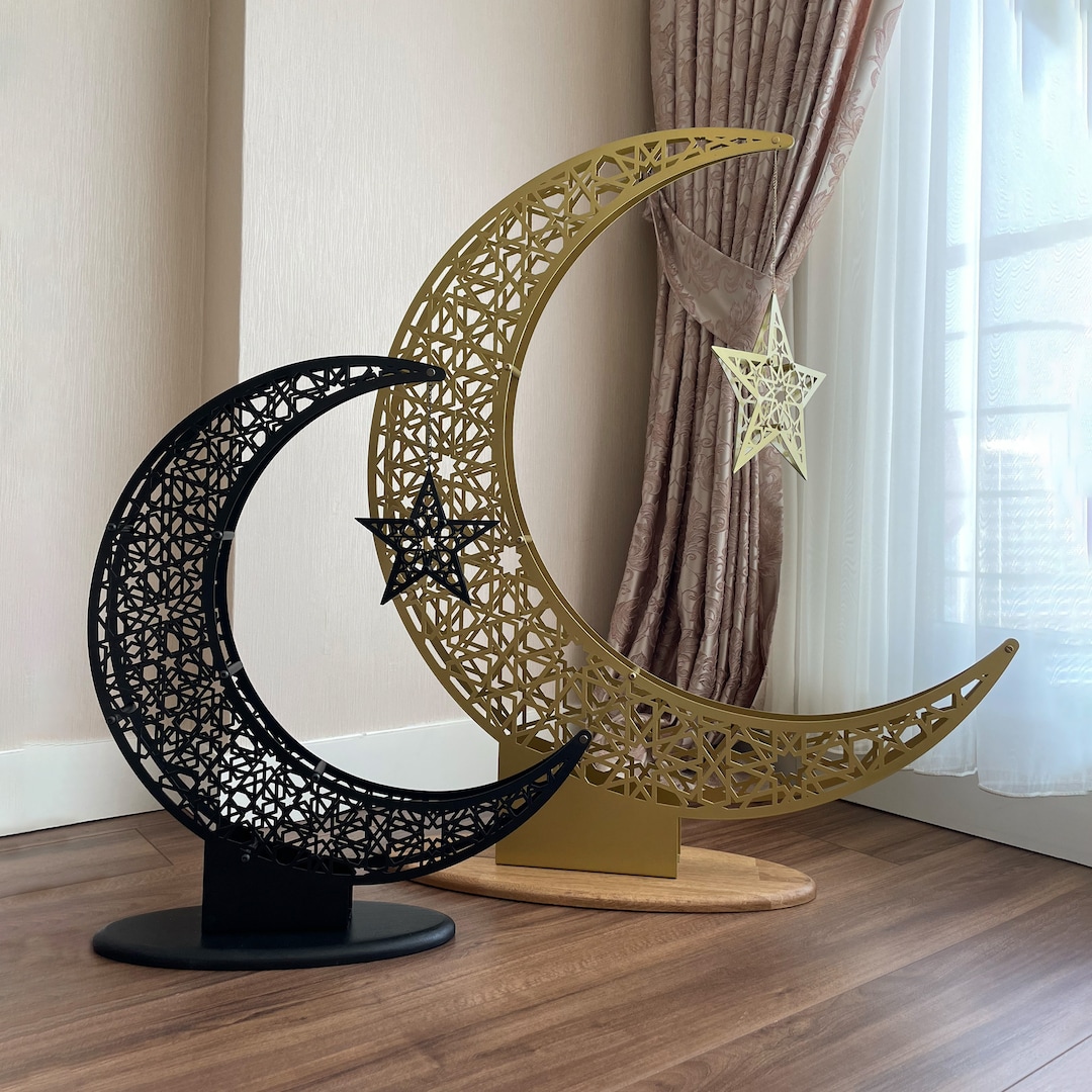 Metal Crescent Moon With Star Ramadan Decoration Islamic Tabletop Decor ...