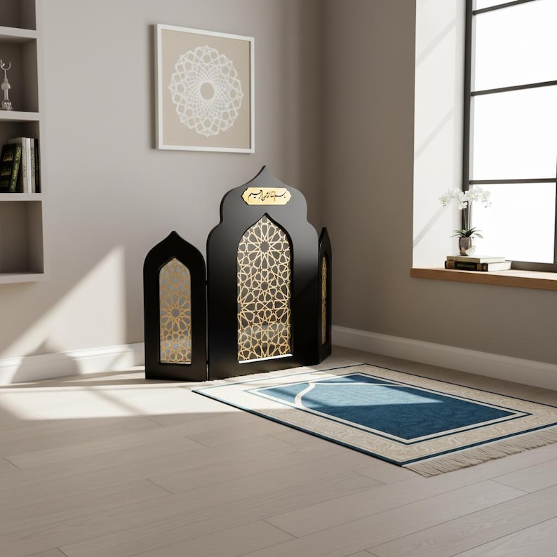 Wooden Mihrab Islamic Home Decor Triple Foldable Mehraab for Prayer ...