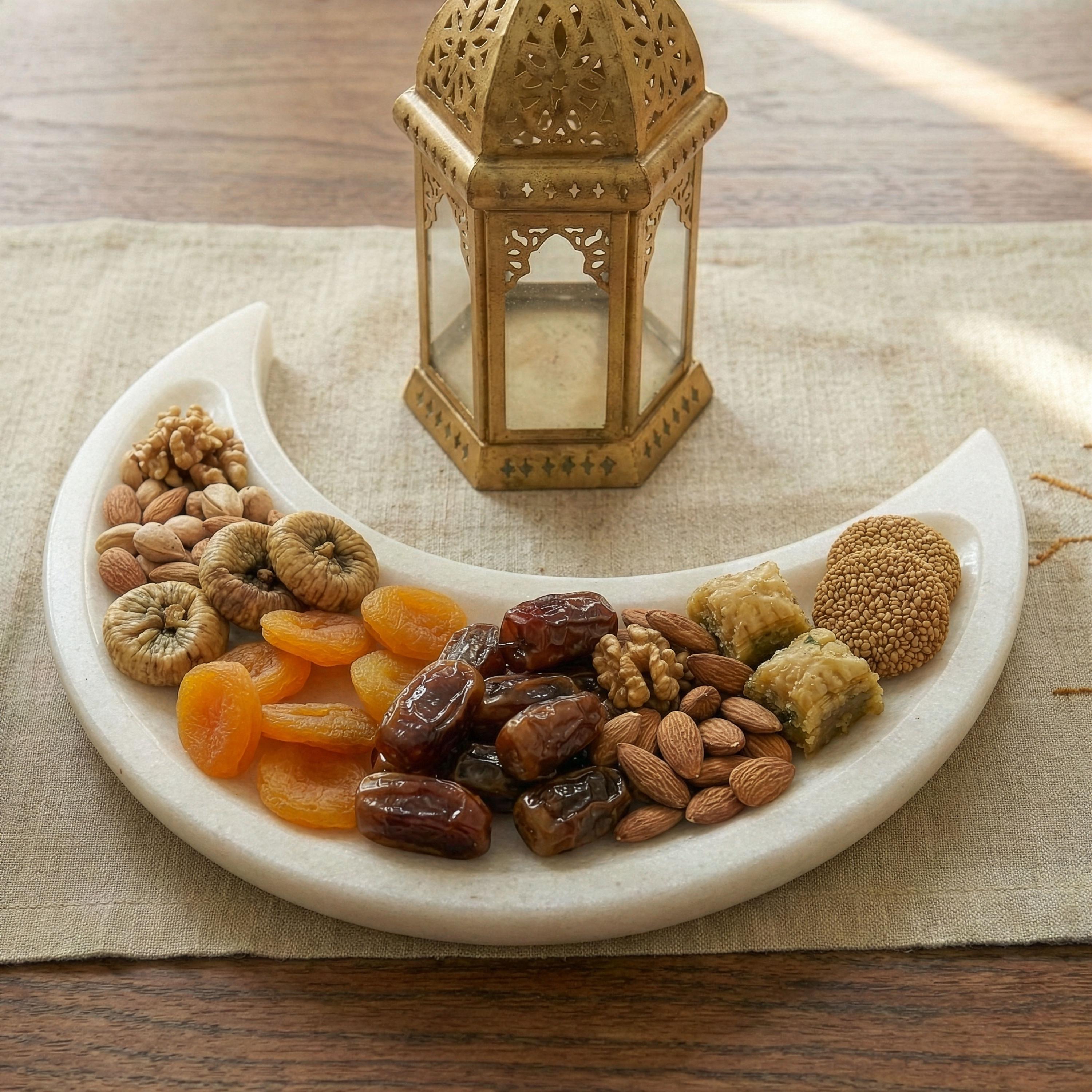 Ramadan Crescent Moon Tray Marble Serving Platter Ramadan Decoration ...