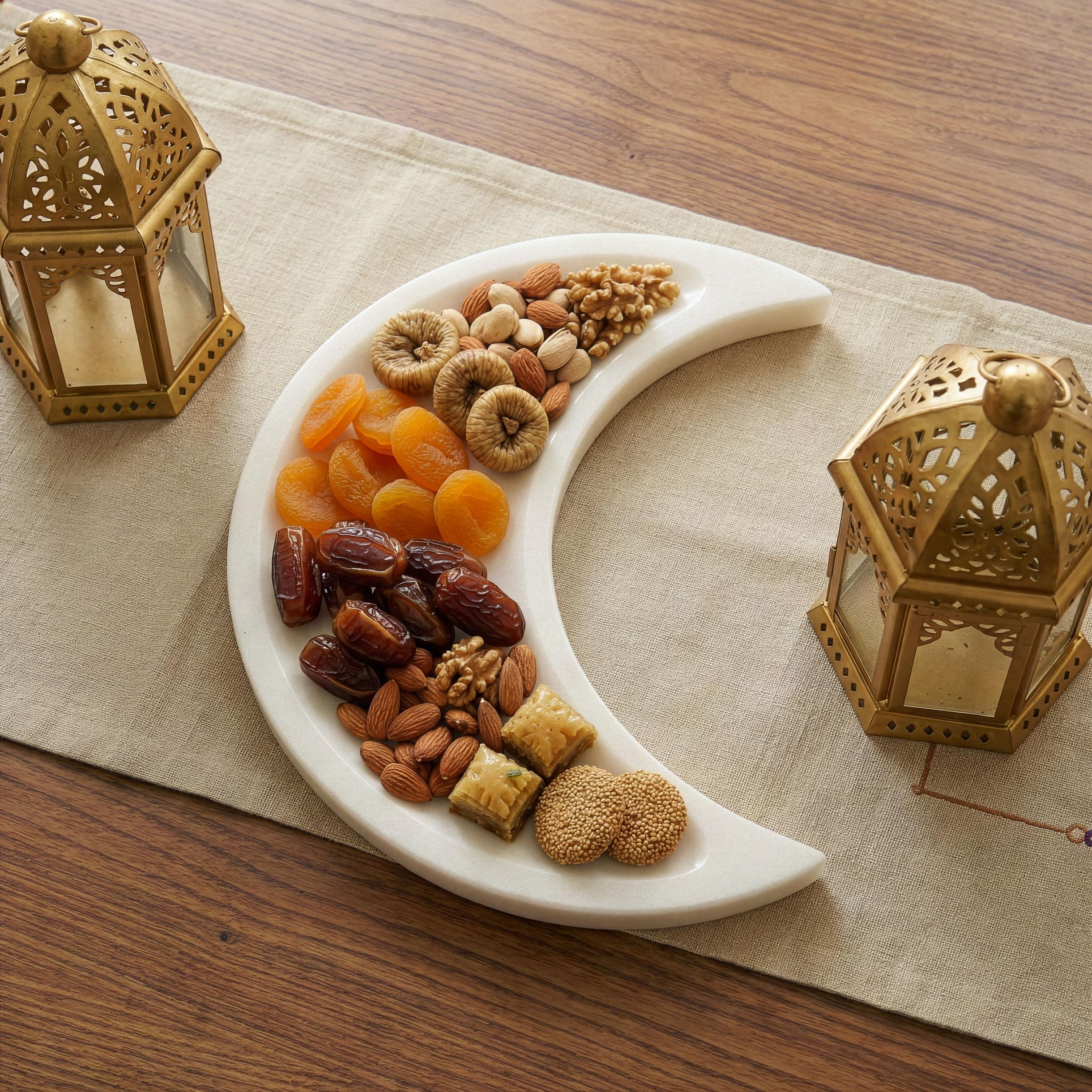 Ramadan Crescent Moon Tray Marble Serving Platter Ramadan Decoration ...