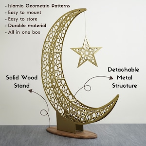 Metal Crescent Moon With Star Ramadan Decoration Islamic Tabletop Decor ...