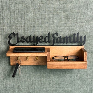 Family Key Holder for Wall Solid Walnut Key Rack Entryway Mail and Key ...