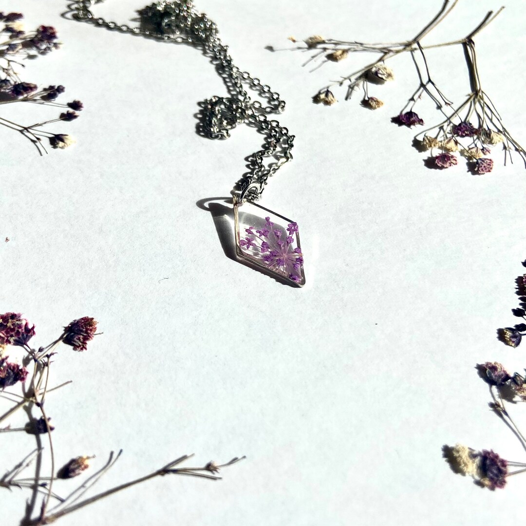 Purple Queen Anne Lace Flower Silver Color Necklace Fine Jewelry ...