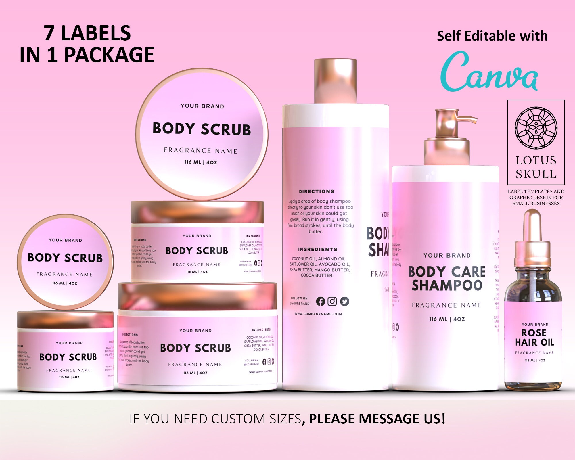 Editable Pink Cosmetic Product Labels Rose Sugar Scrub | Etsy