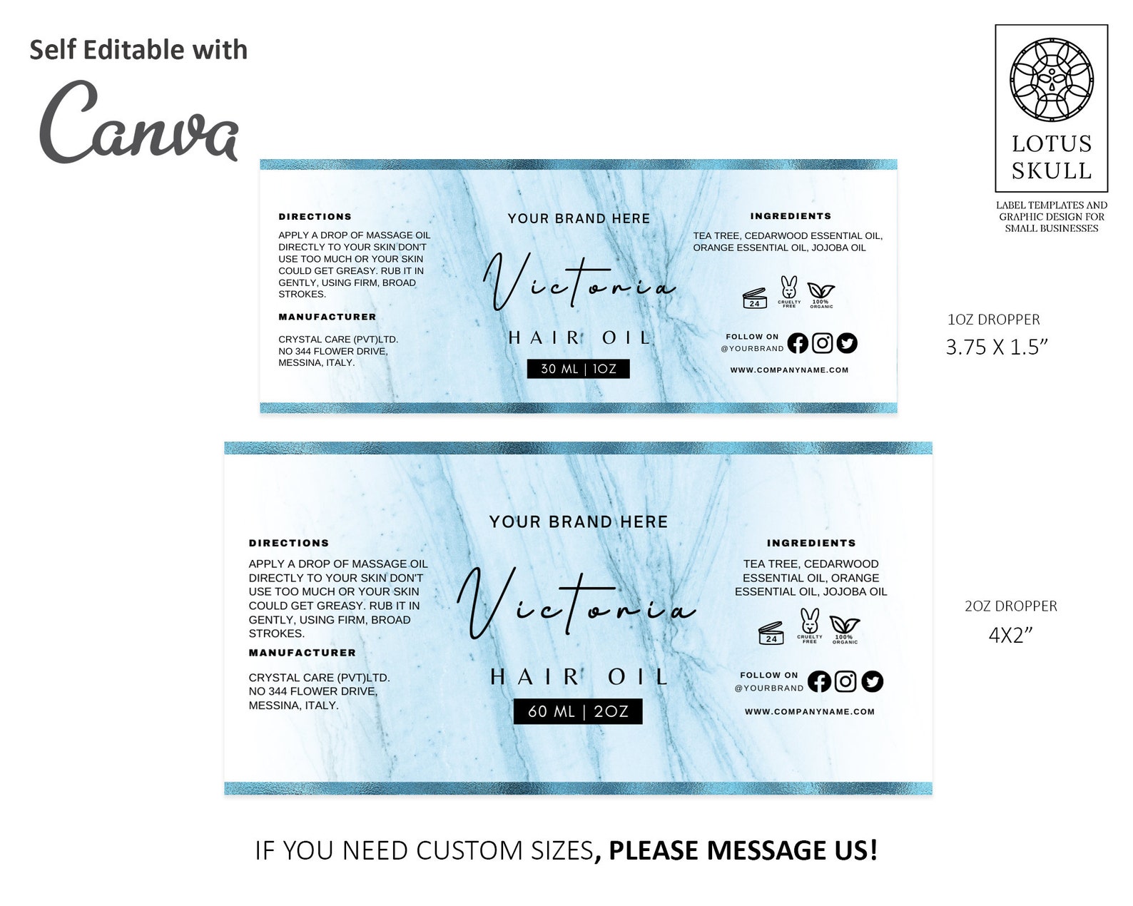 Editable Blue Marble Skincare Label Templates Body - Etsy