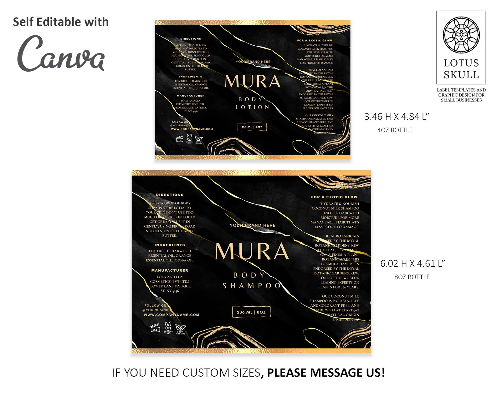 Black Gold Marble Label Template Body Butter Product Labels, Skin Care ...