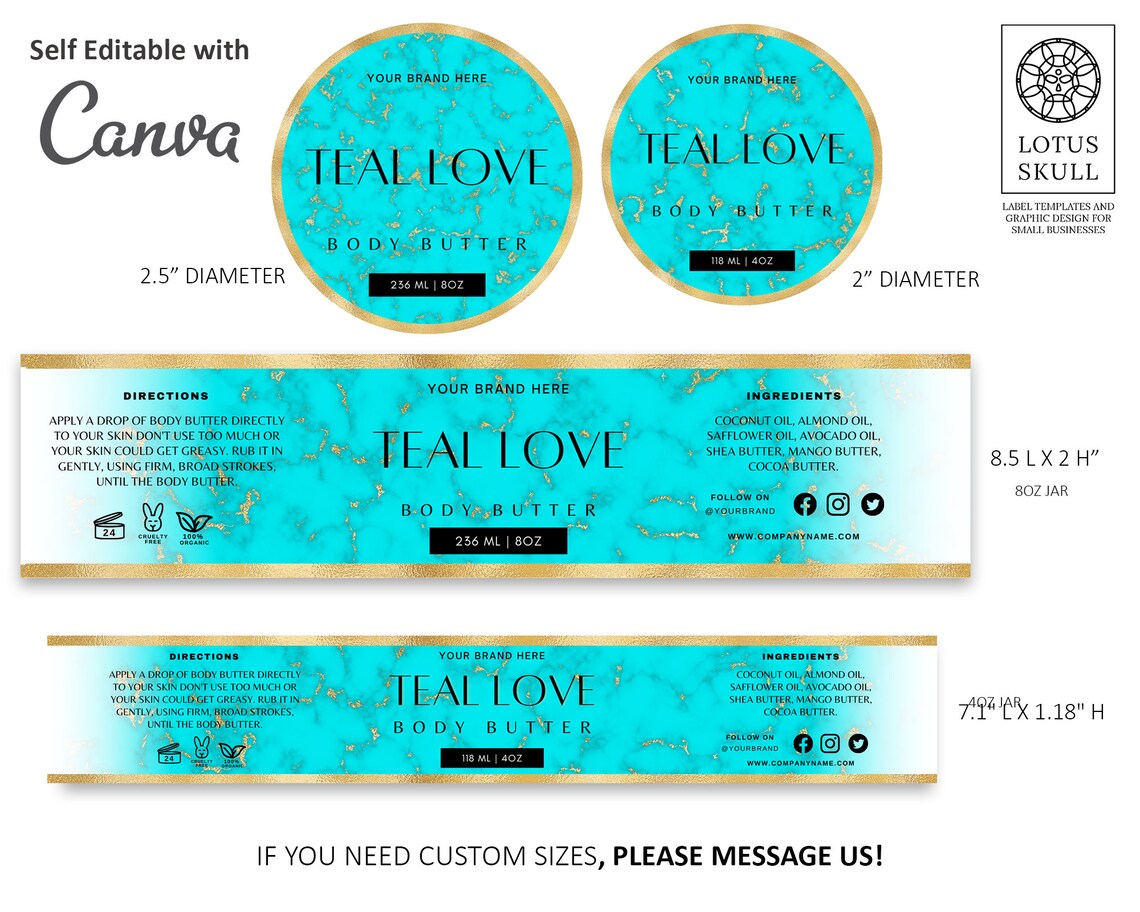 Editable Teal Blue Gold and Marble Label Template - Etsy