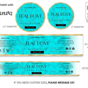 Editable Teal Blue Gold and Marble Label Template - Canva,whipped Body ...