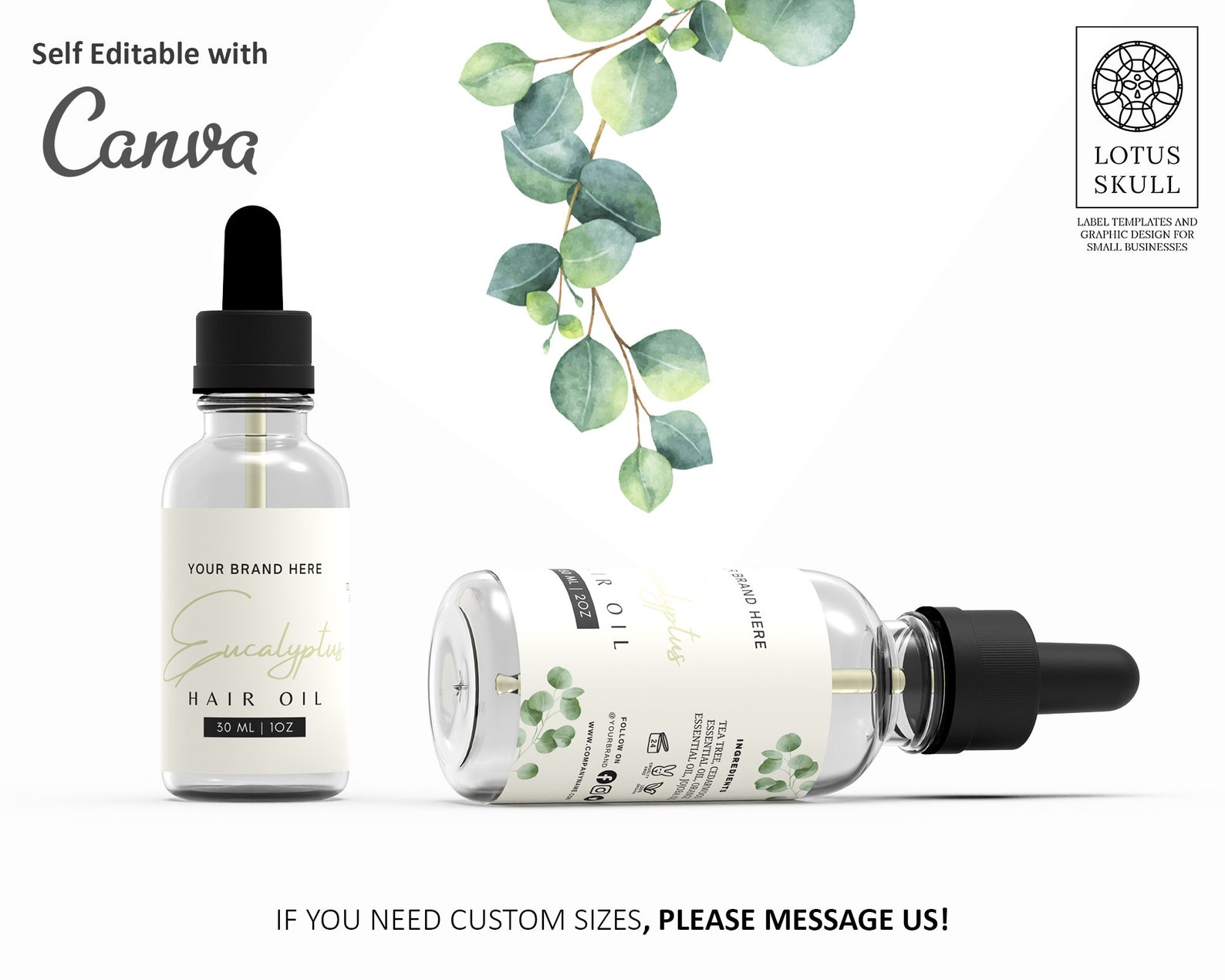 Editable Eucalyptus Label Template Body Butter Dropper - Etsy