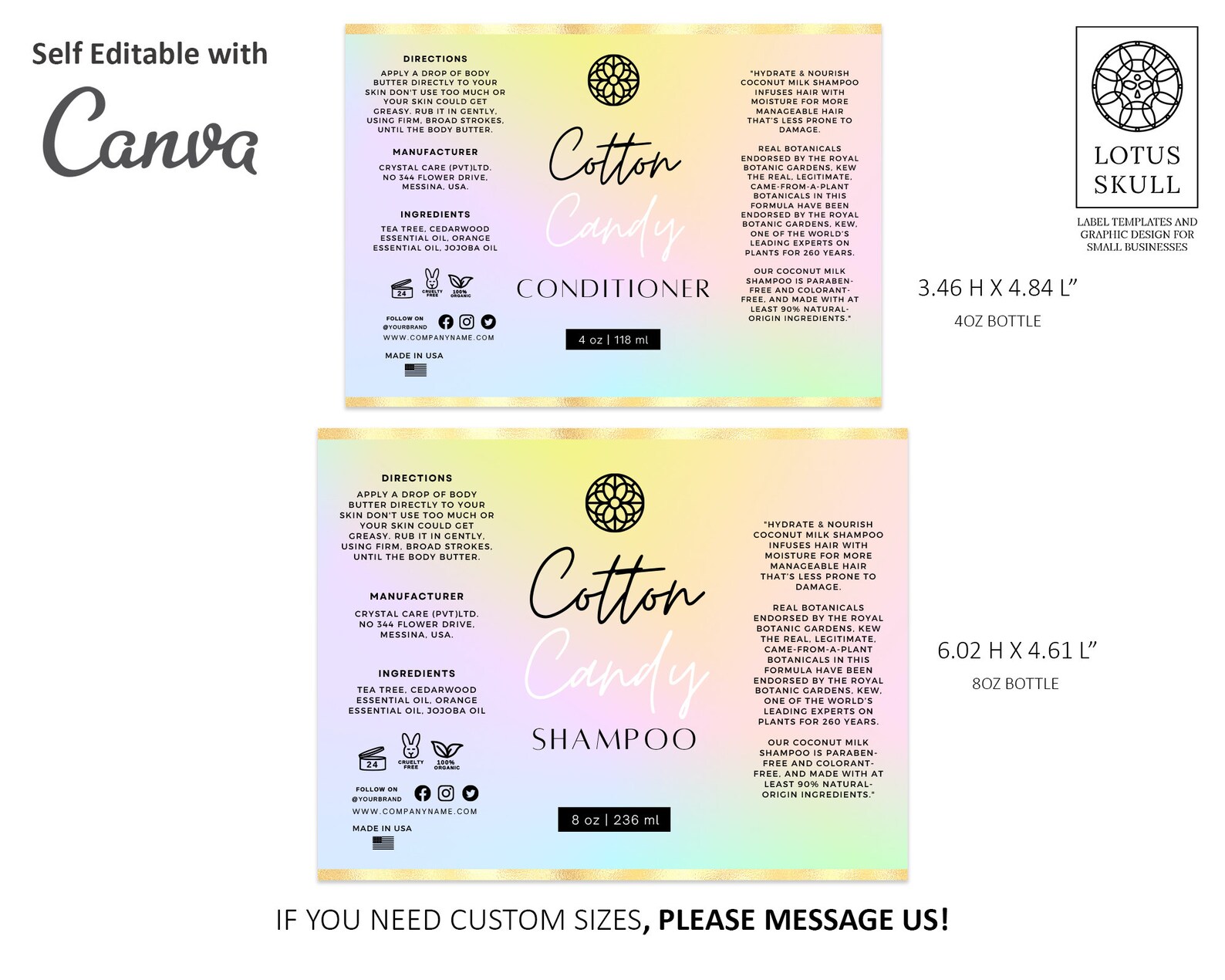 Colorful Rainbow Label Template Body Butter Labelsskincare | Etsy