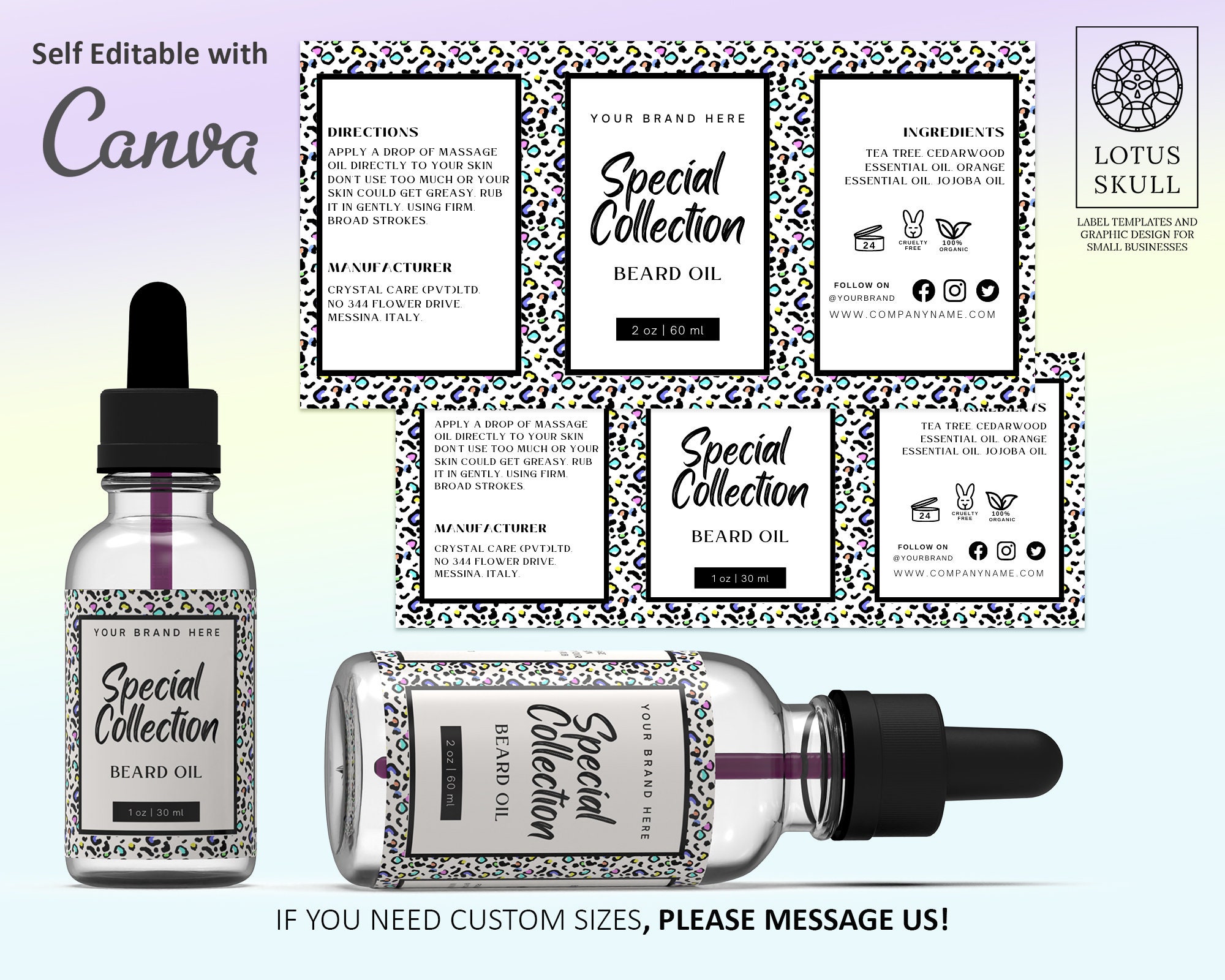 DIY Rainbow Leopard Label Template Skincare,cosmetic Labels,product ...