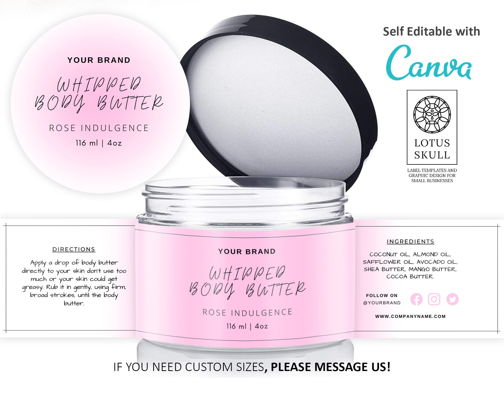 Editable Body Product Label - Cosmetic Label , Body Care Labels, DIY ...