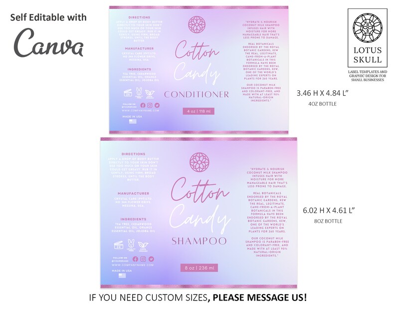 Editable Lavender Cotton Candy Label Template Body Butter - Etsy