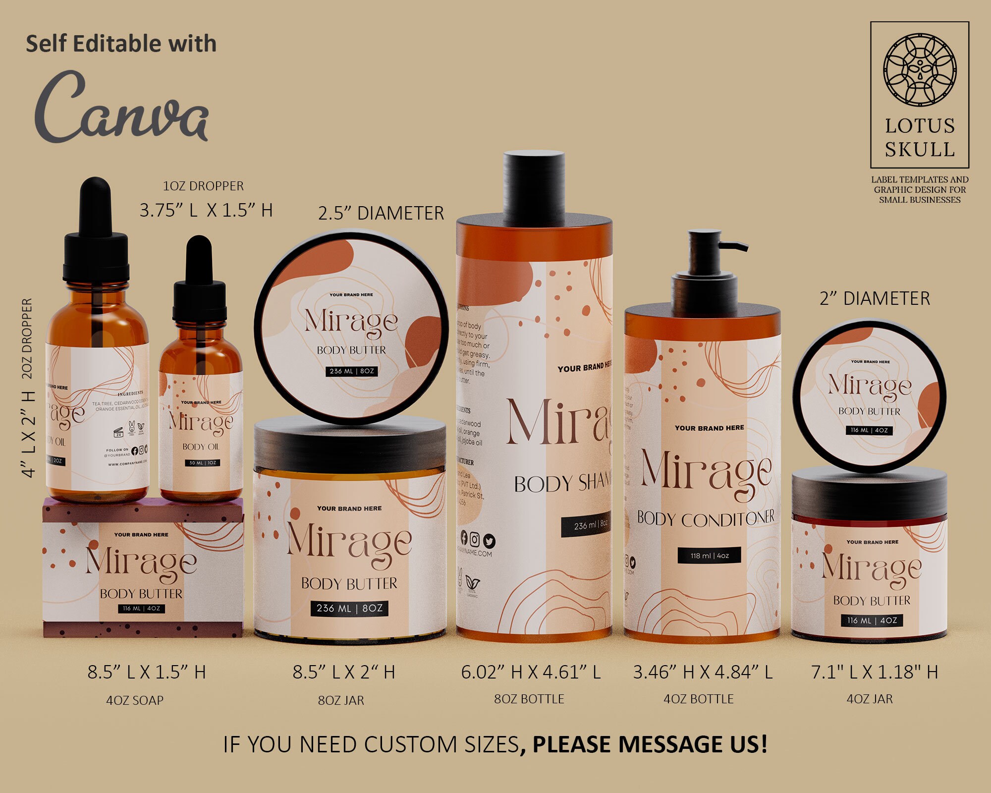 Boho Product Label Template Body Butter Jar,dropper Bottle, Soap,lid ...