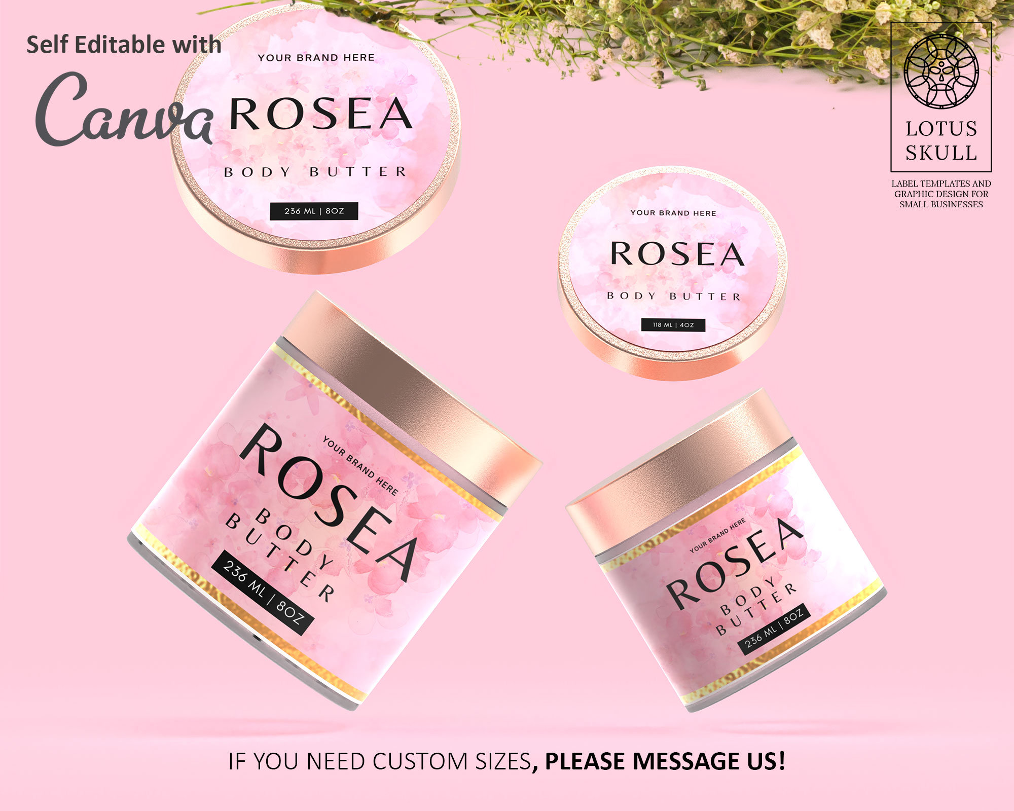 Editable Pink Rose Label Templates Body Butter Product Labels, Skincare ...