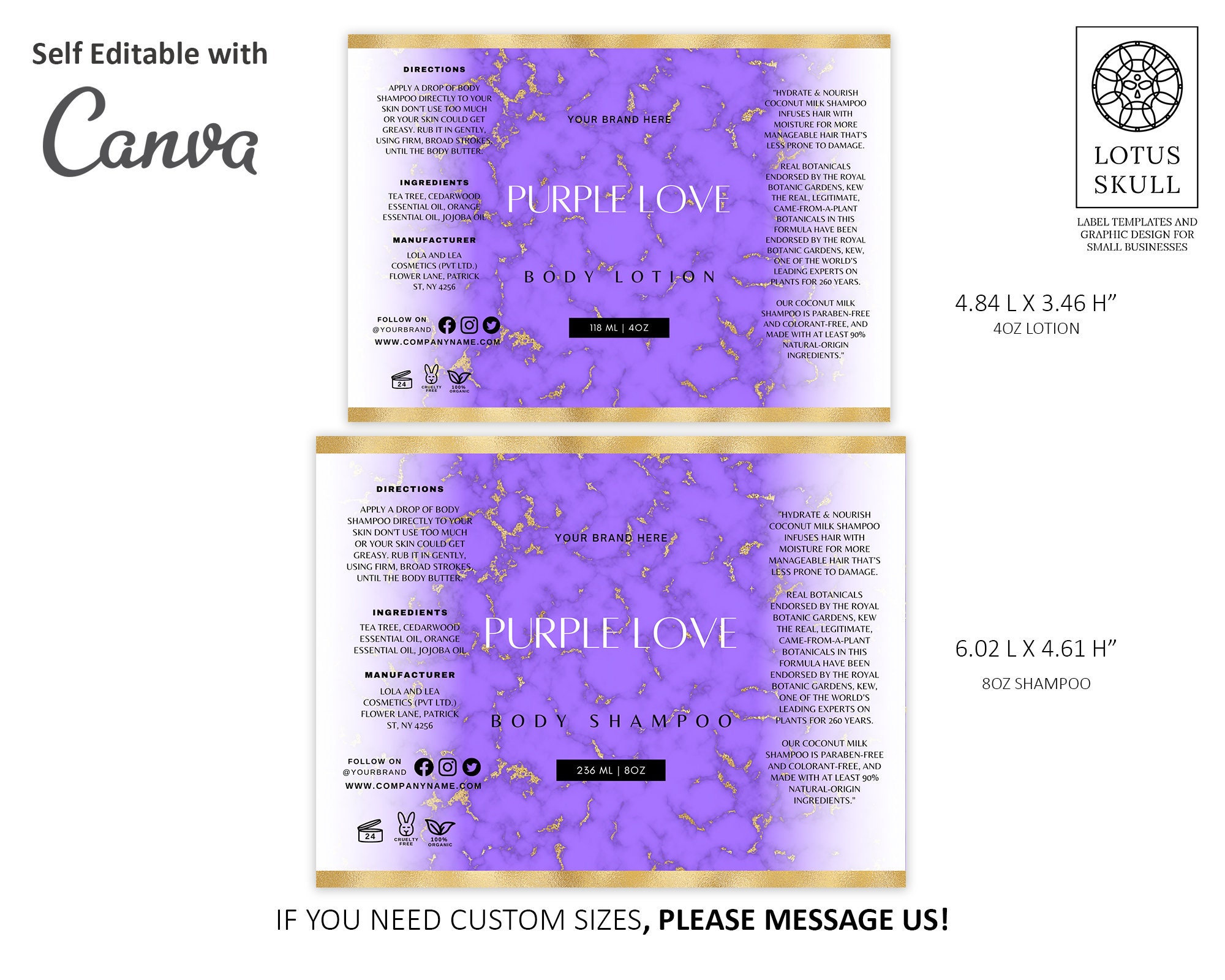 Editable Purple Gold Marble Label Template Whipped Body - Etsy