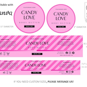 Editable Pink Pattern Cosmetic Label Templates Body Butter,shower ...