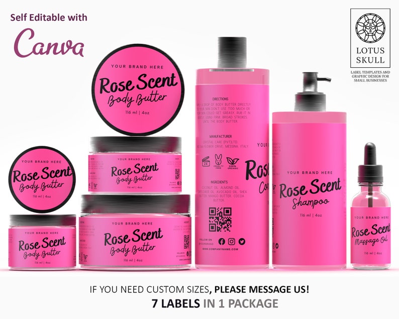 DIY Hot Pink Editable Label Template Rose Pink Bath Product - Etsy