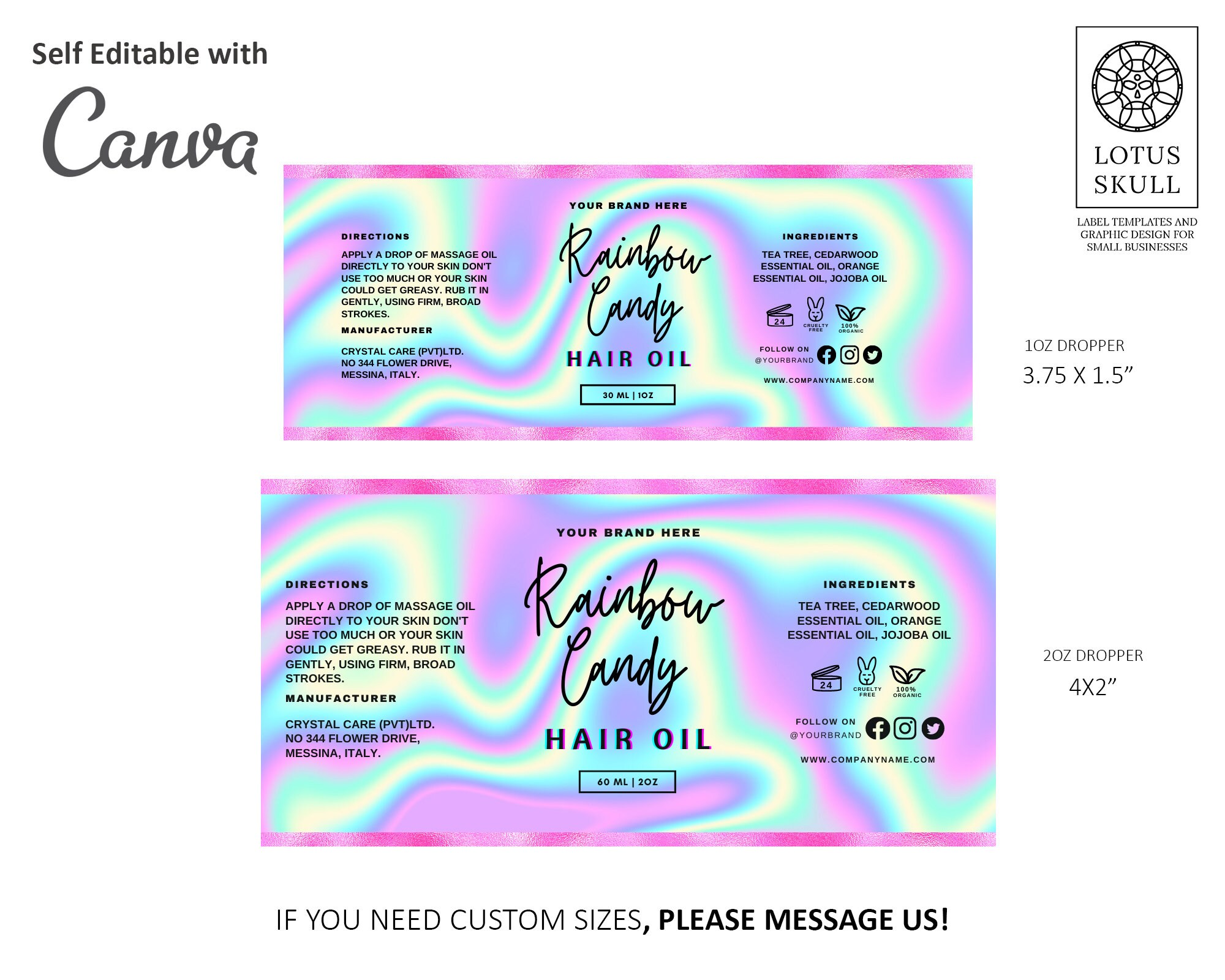 Editable Iridescent Bottle Labels Unicorn Body Butter - Etsy